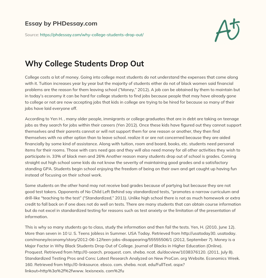 Why College Students Drop Out (500 Words) - PHDessay.com