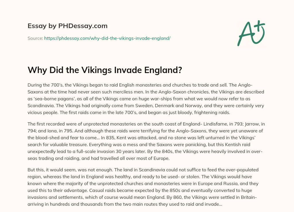 Why Did the Vikings Invade England? (300 Words) - PHDessay.com