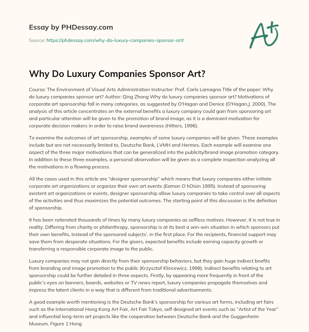 Why Do Luxury Companies Sponsor Art? - PHDessay.com