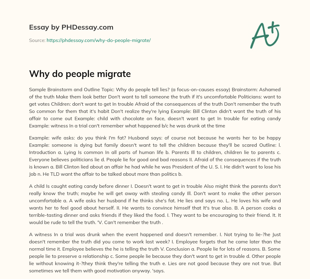 Why do people migrate (500 Words) - PHDessay.com