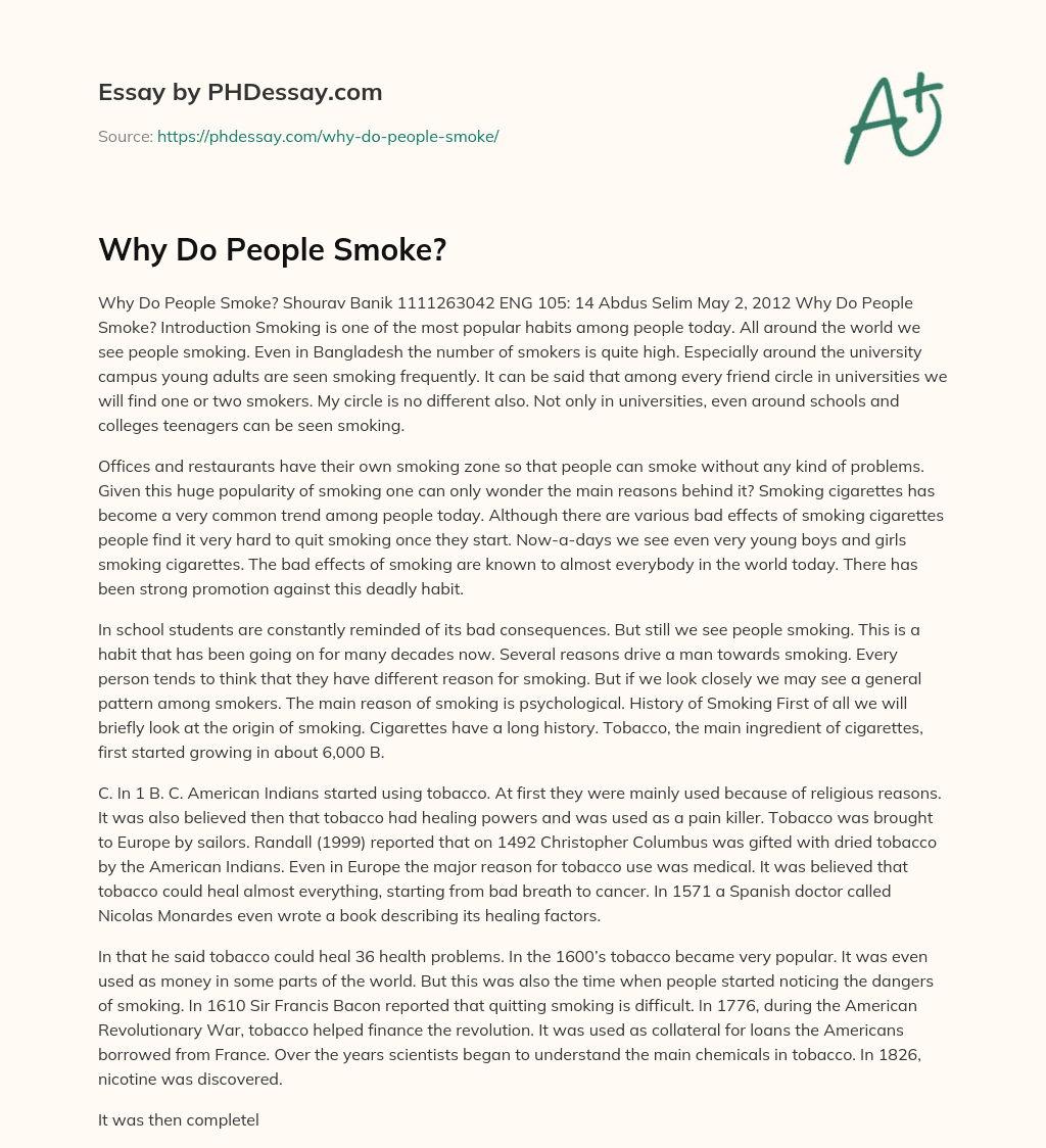 Why Do People Smoke? - PHDessay.com