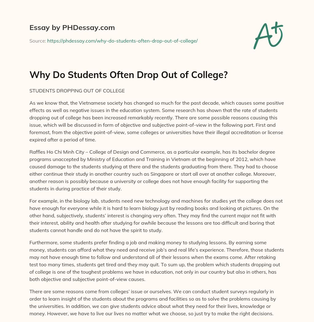 Why Do Students Often Drop Out of College? (500 Words) - PHDessay.com