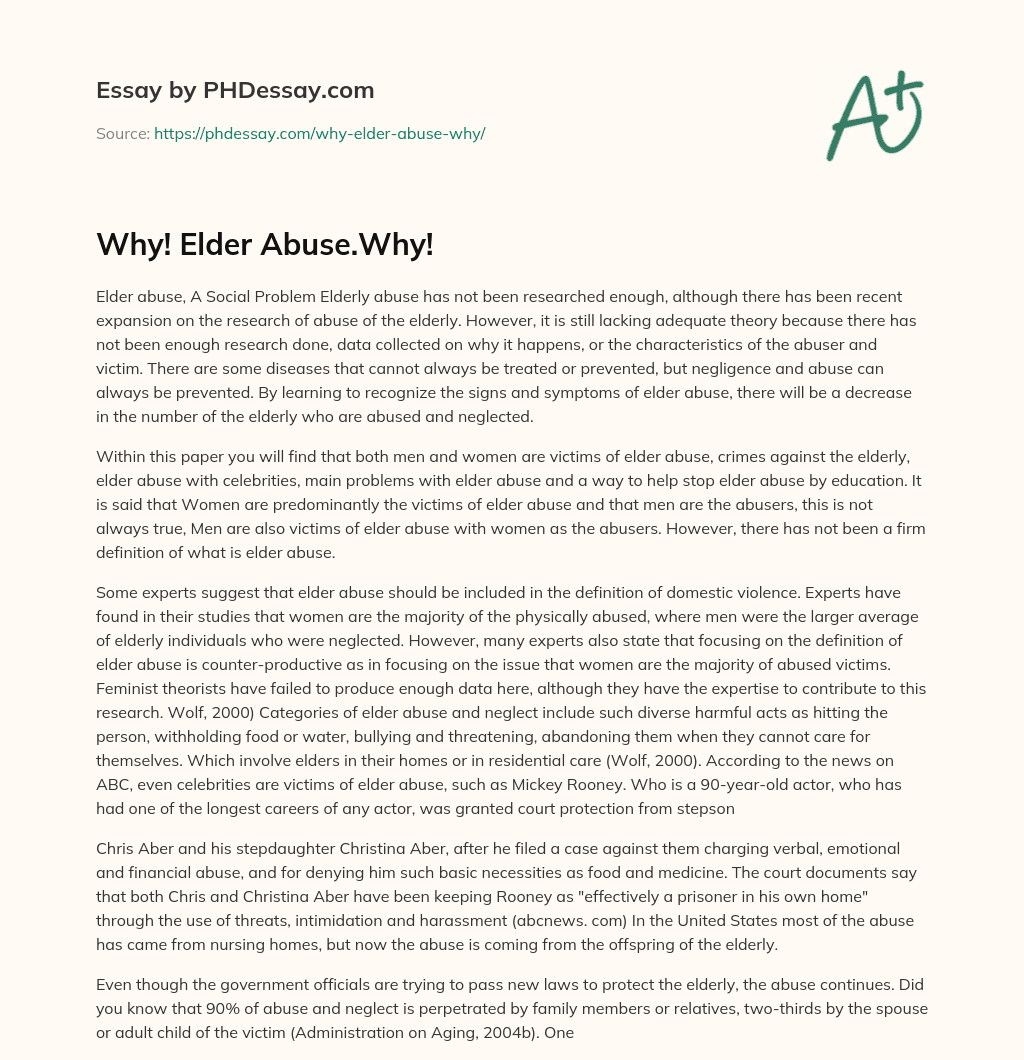 Why! Elder Abuse.Why! - PHDessay.com