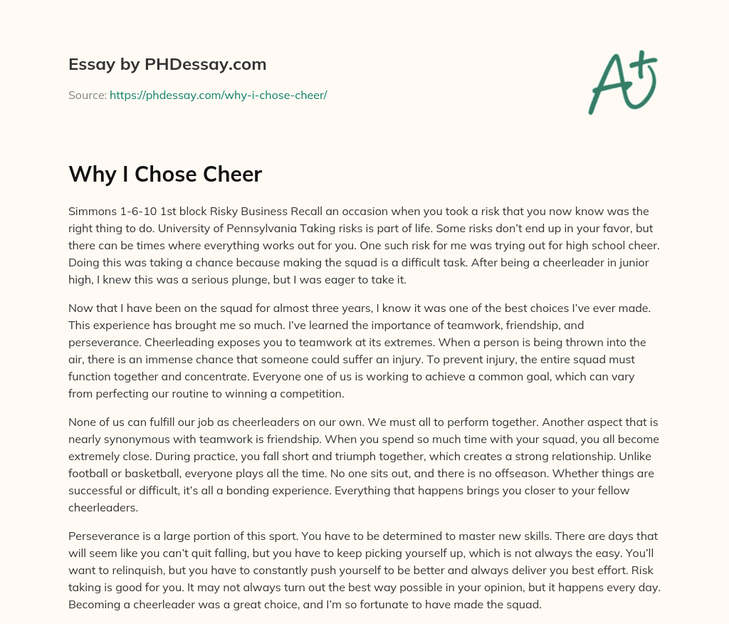 Why I Chose Cheer - PHDessay.com