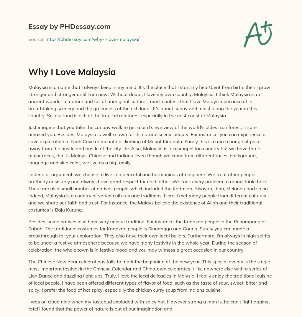 Why I Love Malaysia - PHDessay.com