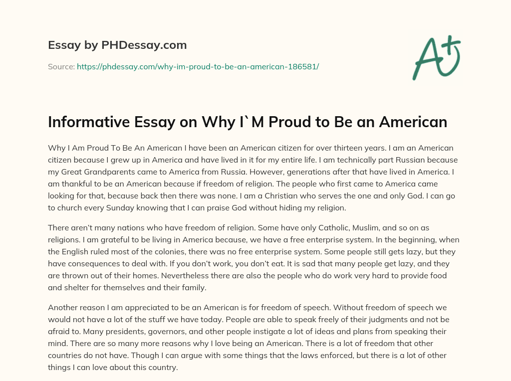 Informative Essay on Why I`M Proud to Be an American (300 Words ...