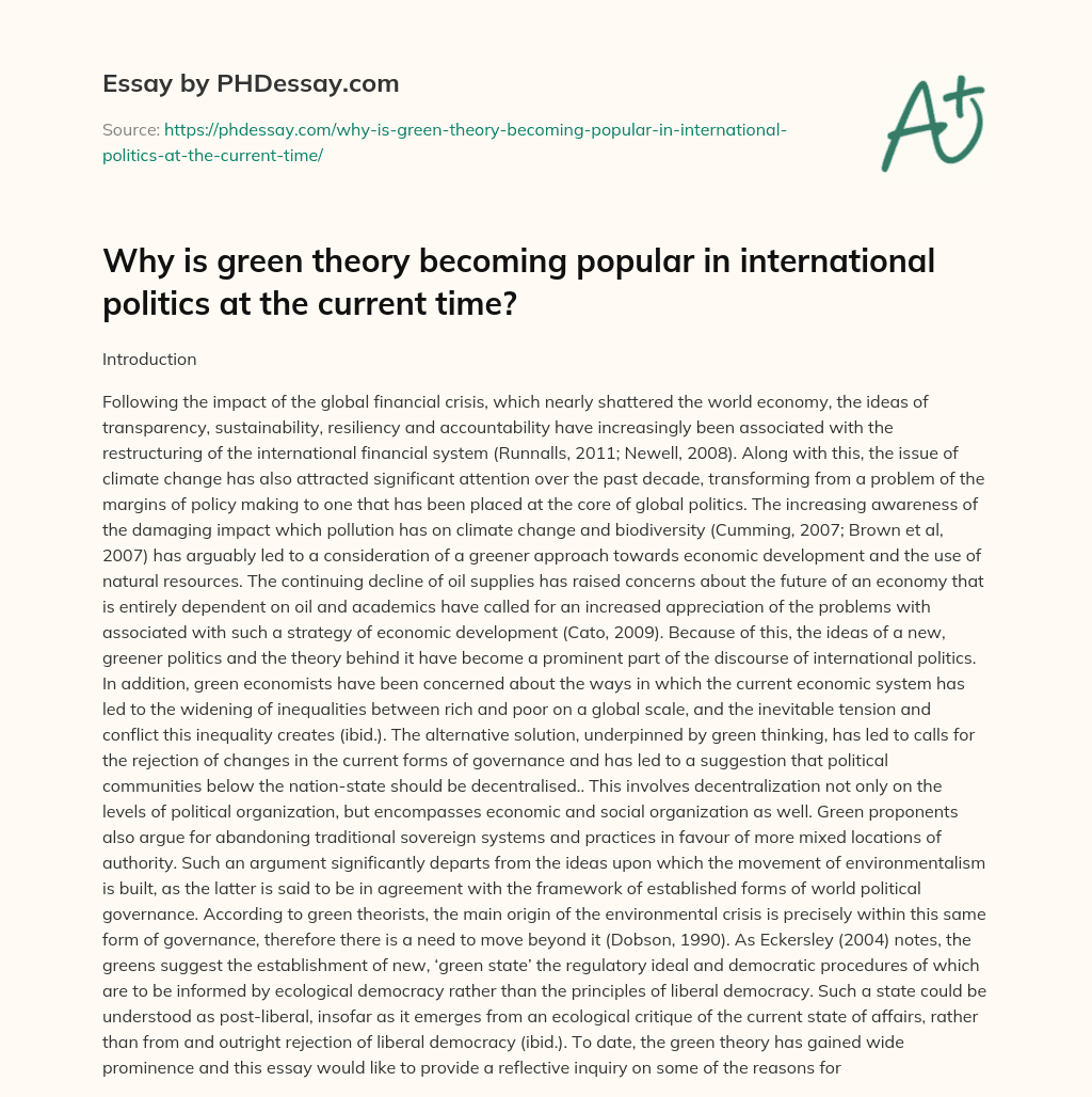 Why is green theory becoming popular in international politics at the ...