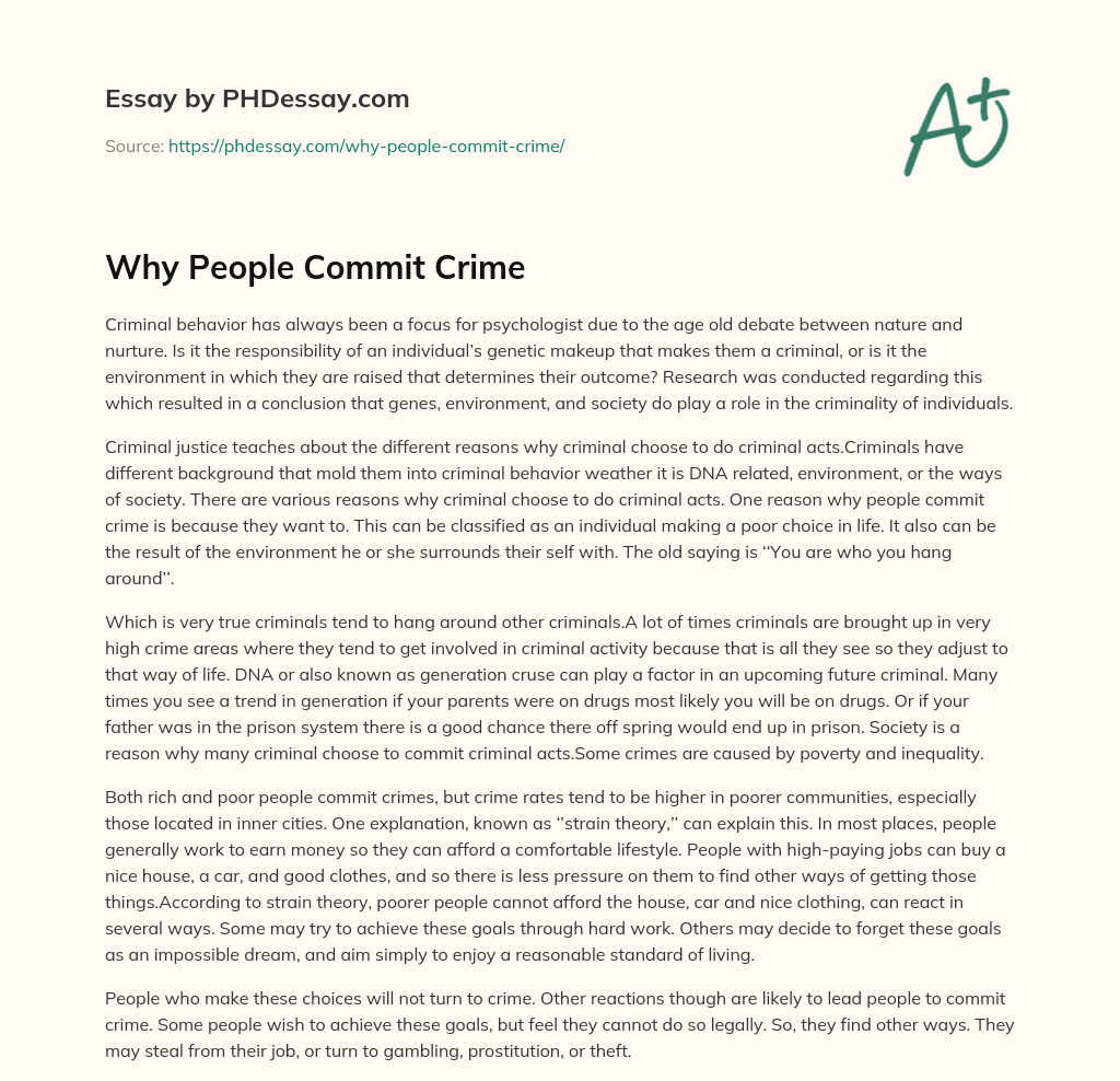 Why People Commit Crime (500 Words) - PHDessay.com