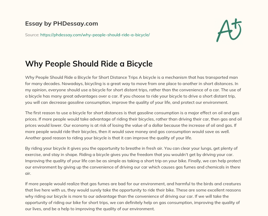Why People Should Ride a Bicycle (400 Words) - PHDessay.com