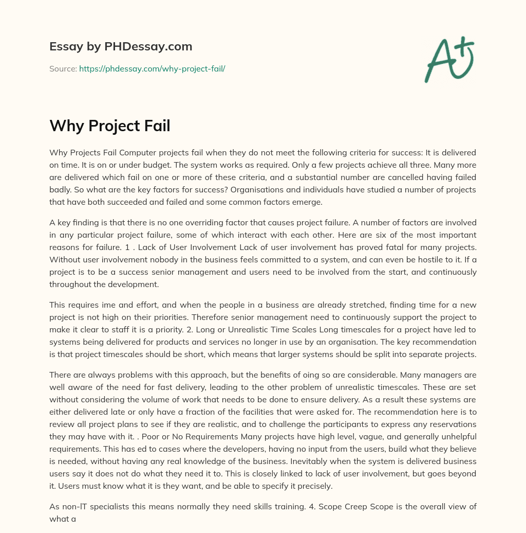 Why Project Fail - PHDessay.com