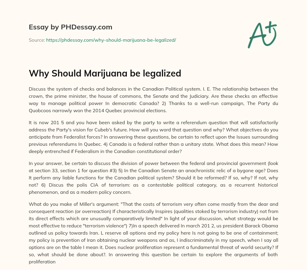 Why Should Marijuana be legalized (400 Words) - PHDessay.com