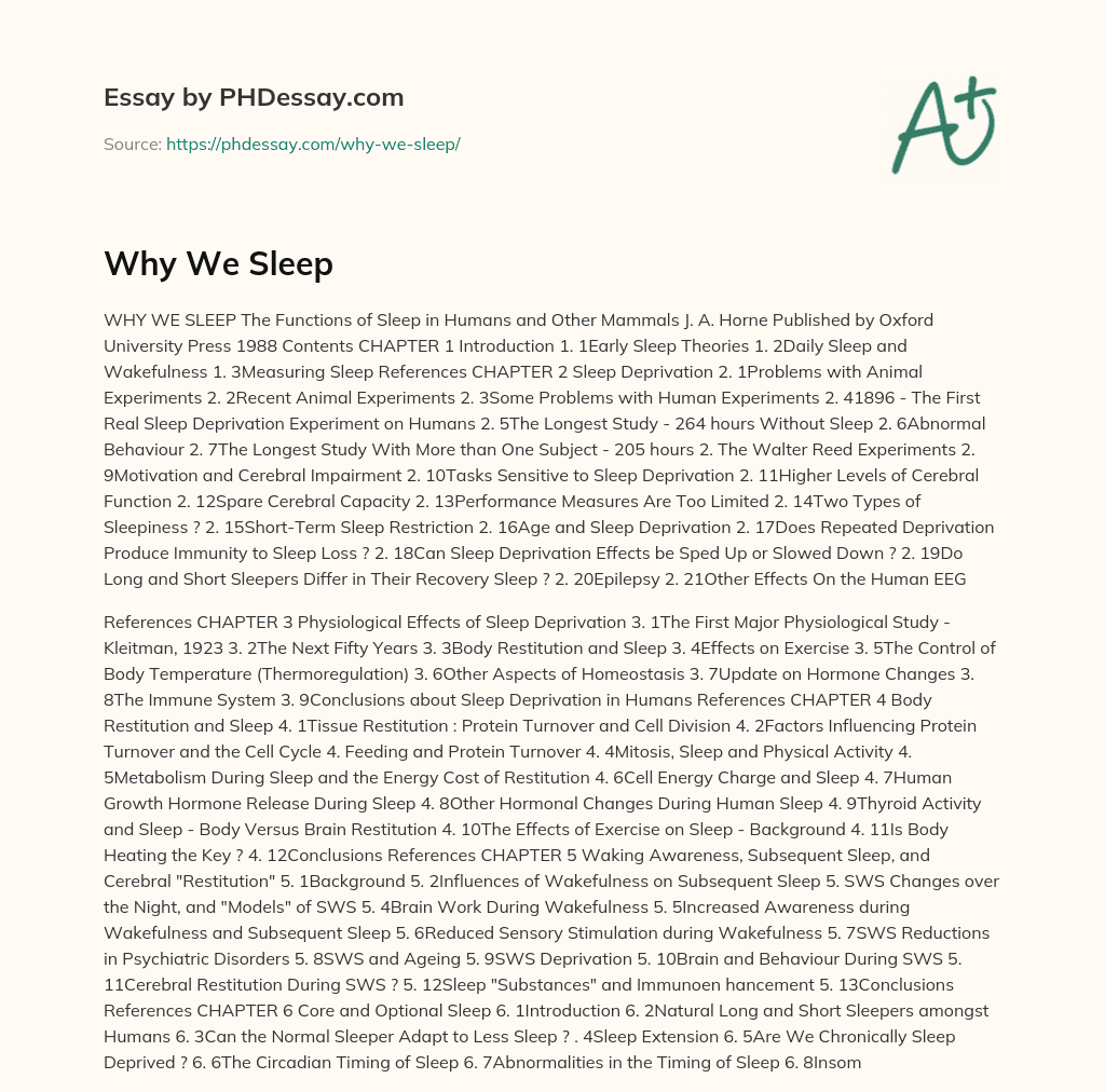Why We Sleep - PHDessay.com
