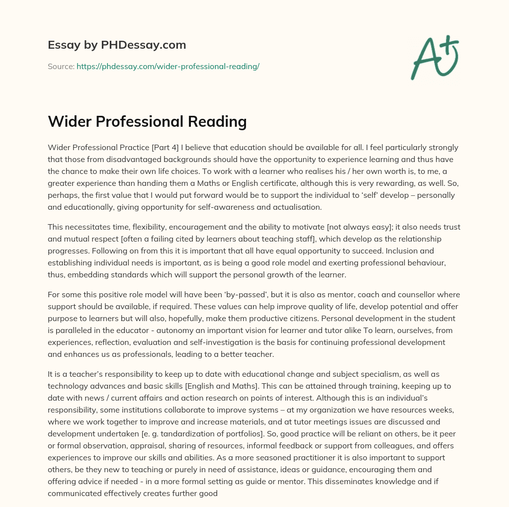Wider Professional Reading - PHDessay.com