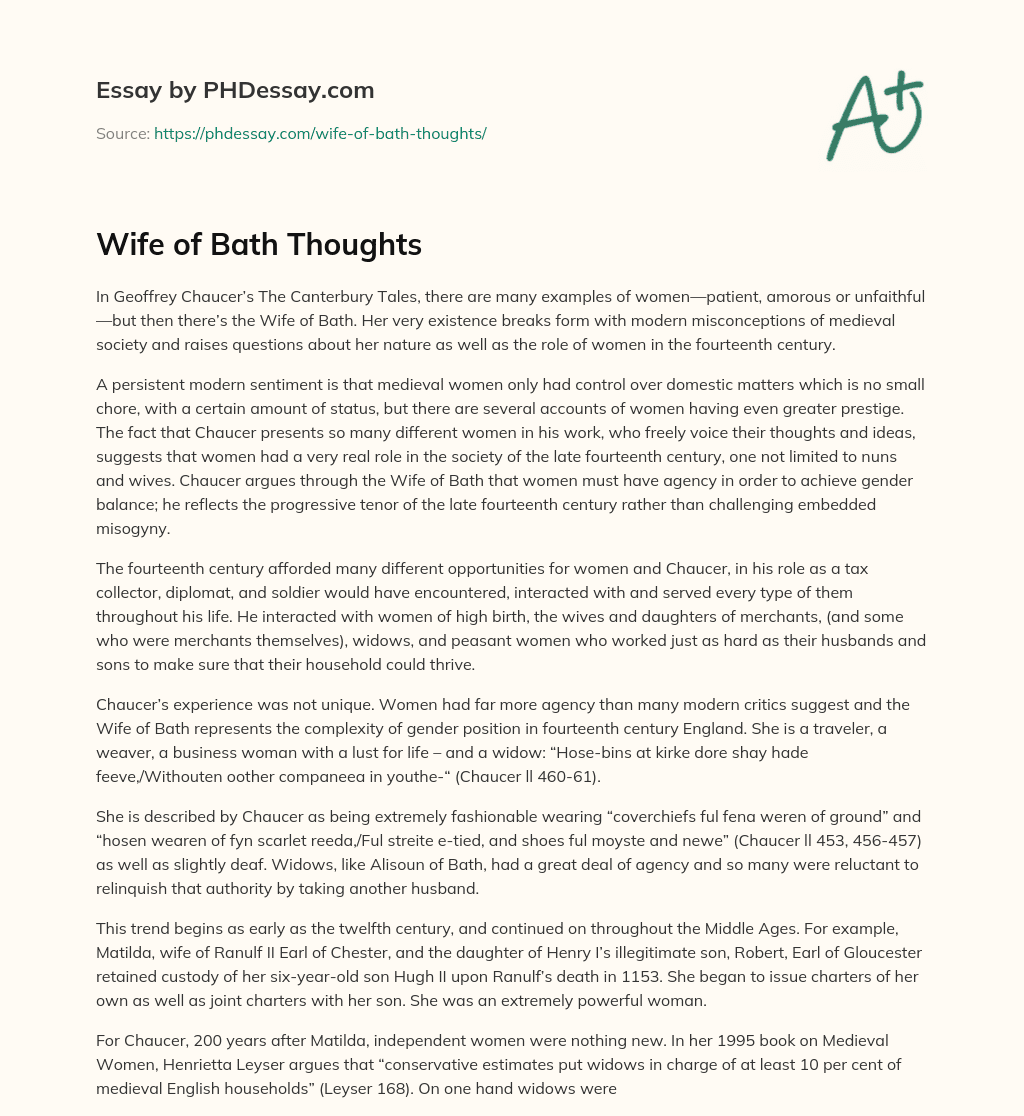 Wife of Bath Thoughts - PHDessay.com