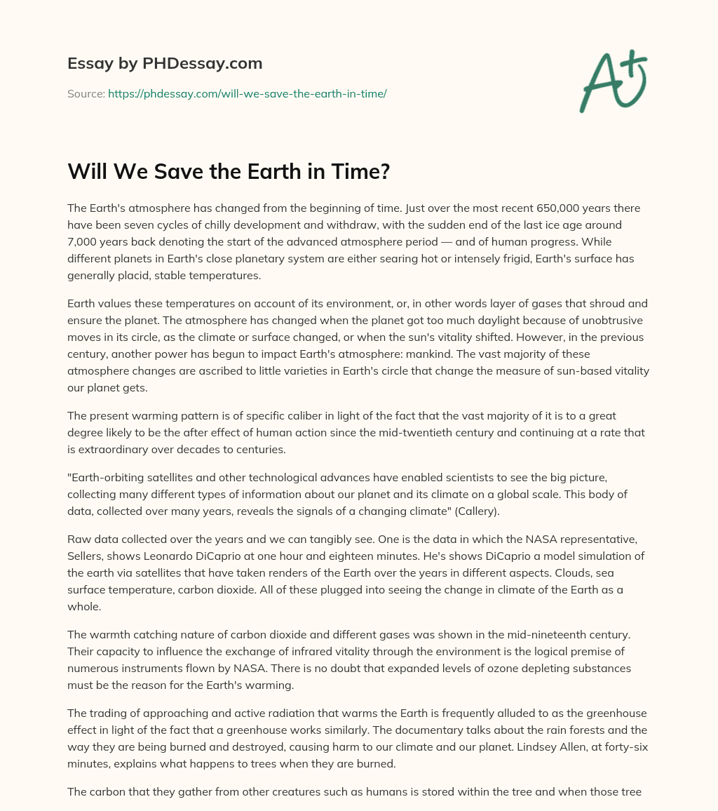 Will We Save the Earth in Time? - PHDessay.com