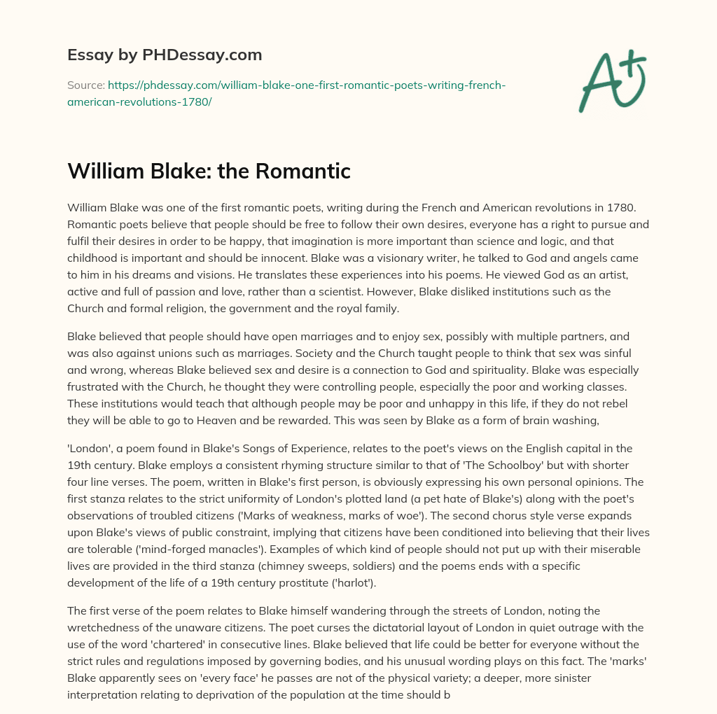William Blake: the Romantic - PHDessay.com
