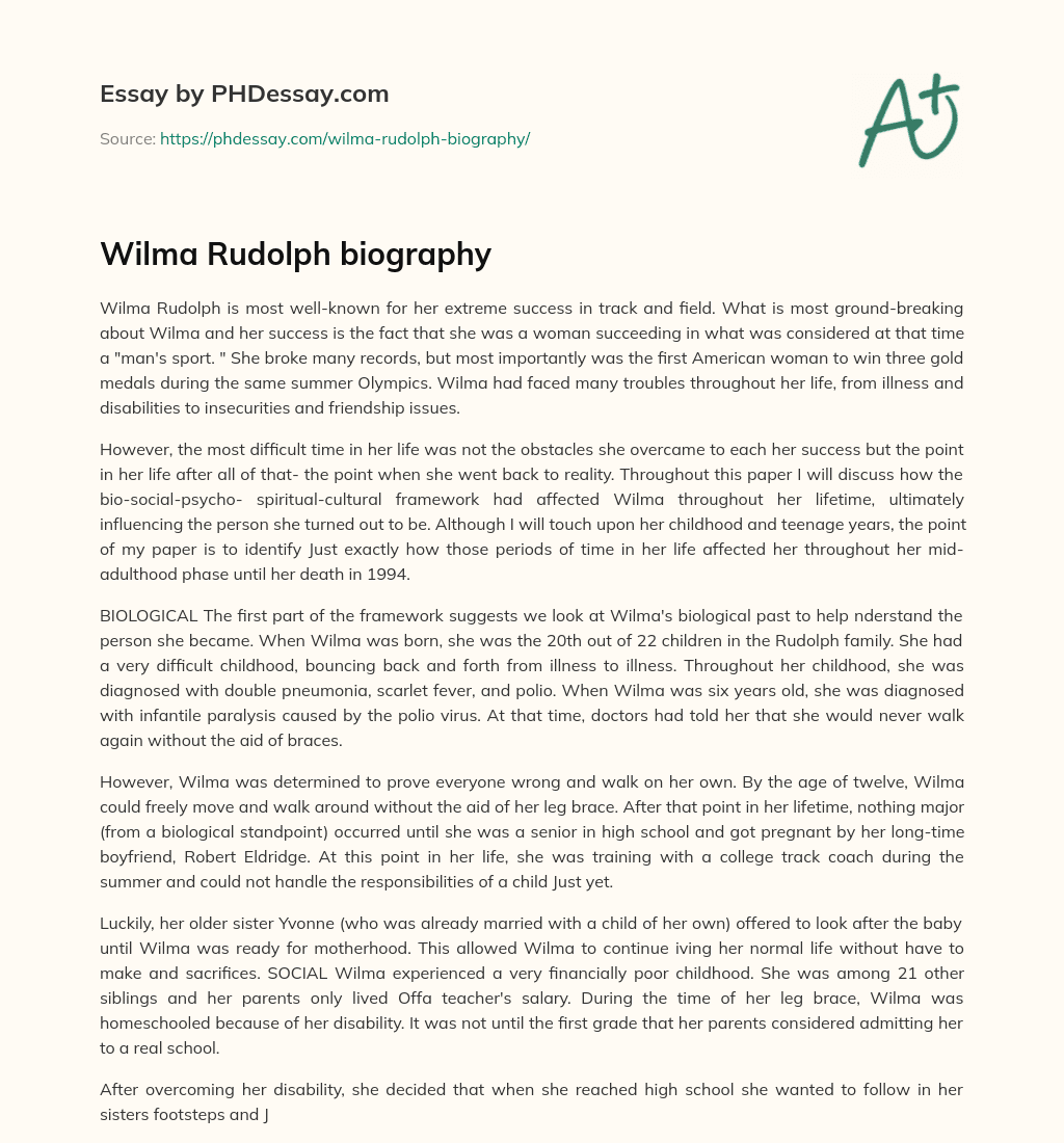 Wilma Rudolph biography - PHDessay.com