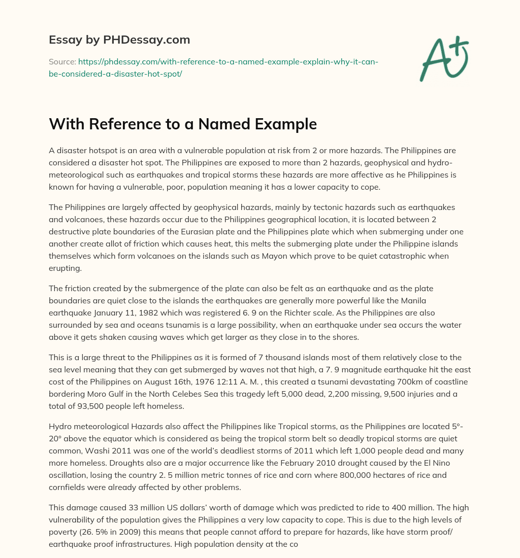 With Reference to a Named Example (500 Words) - PHDessay.com