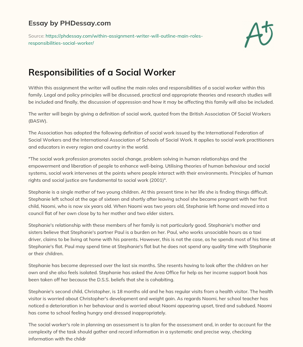 Responsibilities of a Social Worker - PHDessay.com