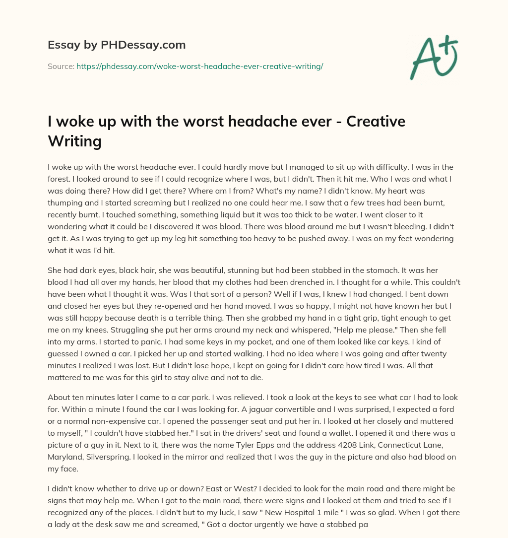 I woke up with the worst headache ever - Creative Writing - PHDessay.com