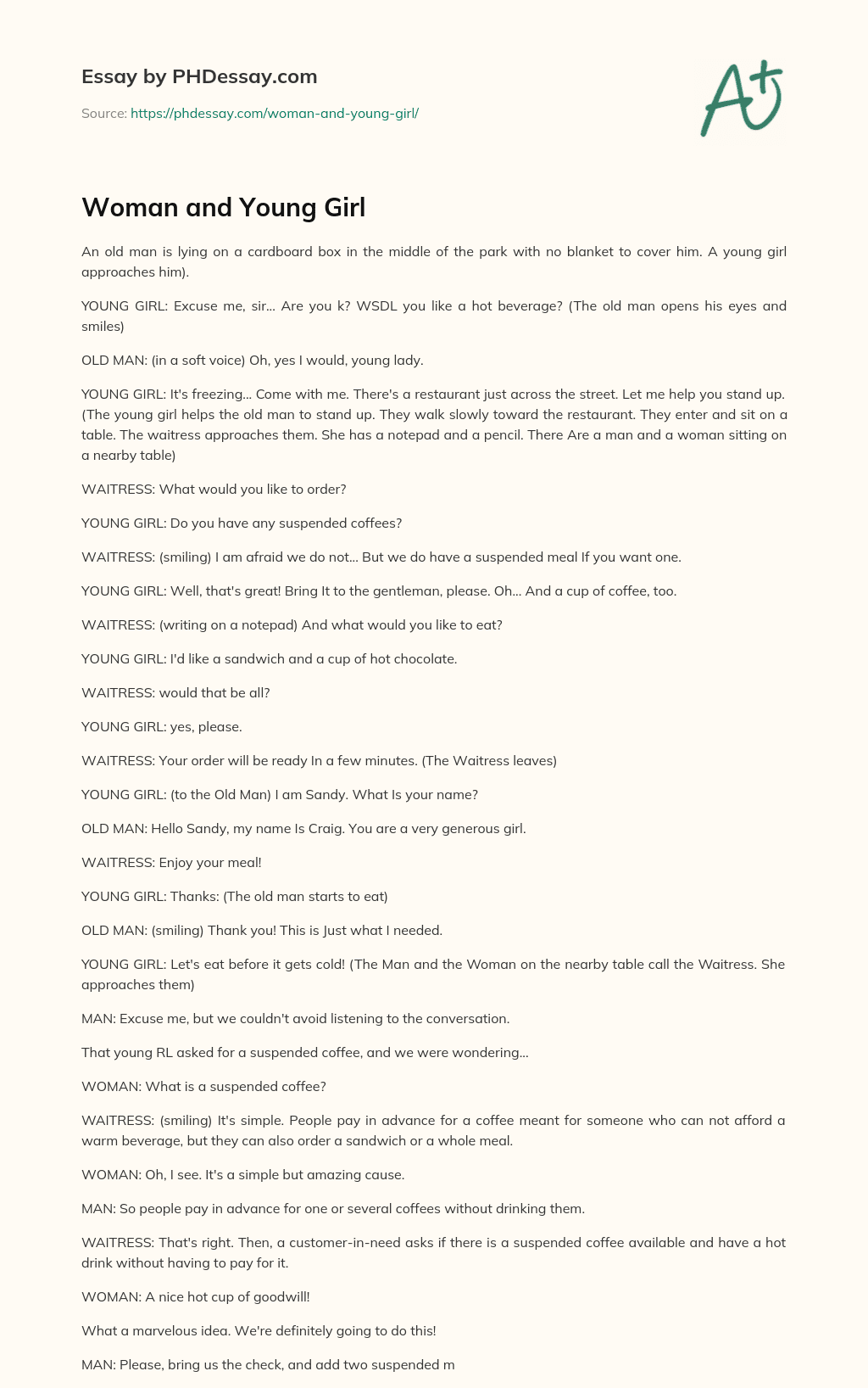 Woman and Young Girl (600 Words) - PHDessay.com