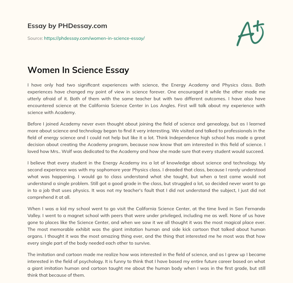Women In Science Essay (500 Words) - PHDessay.com