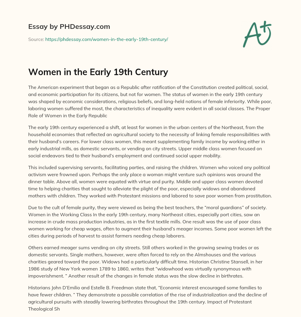 Women in the Early 19th Century - PHDessay.com