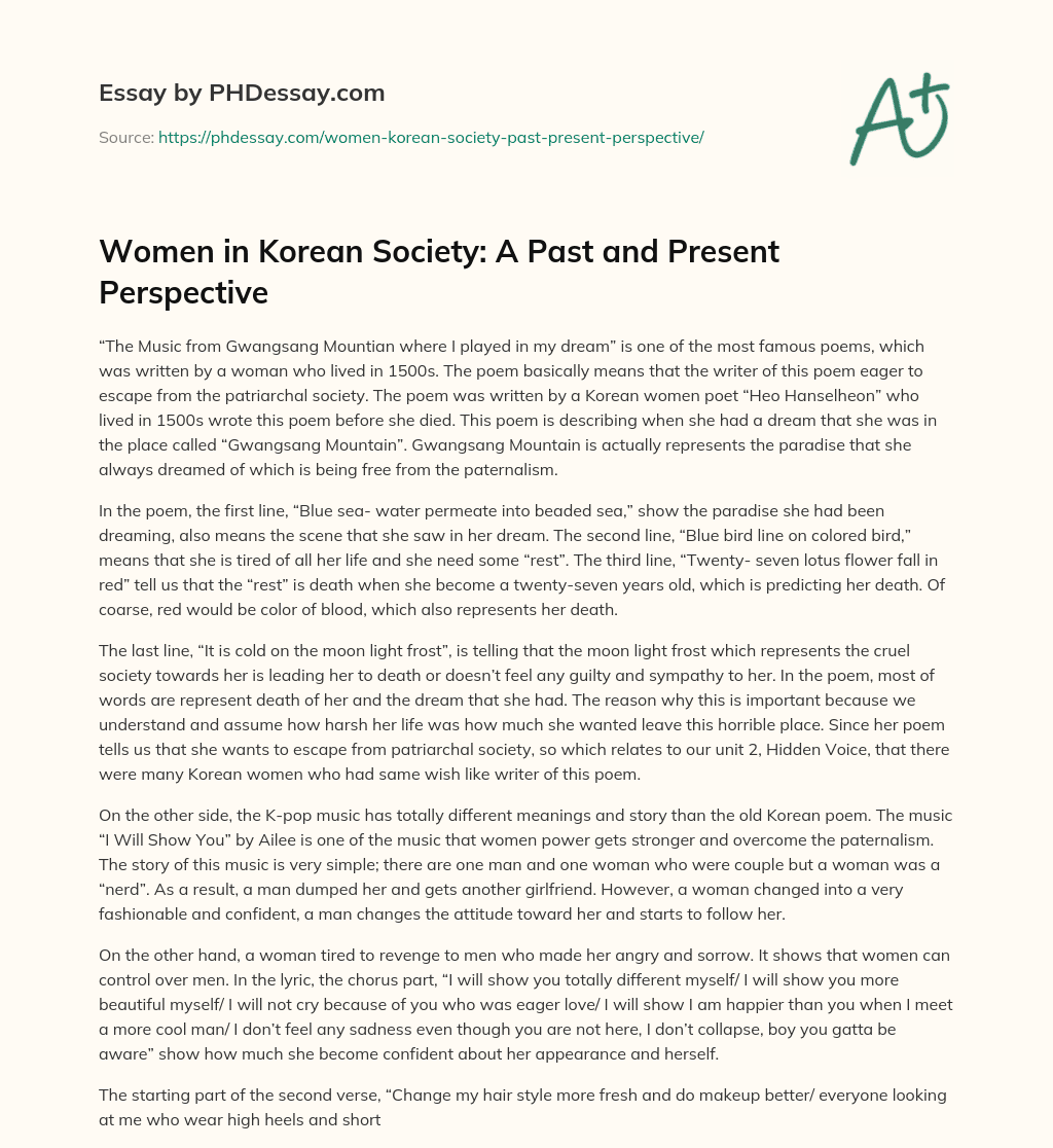 Women in Korean Society: A Past and Present Perspective - PHDessay.com