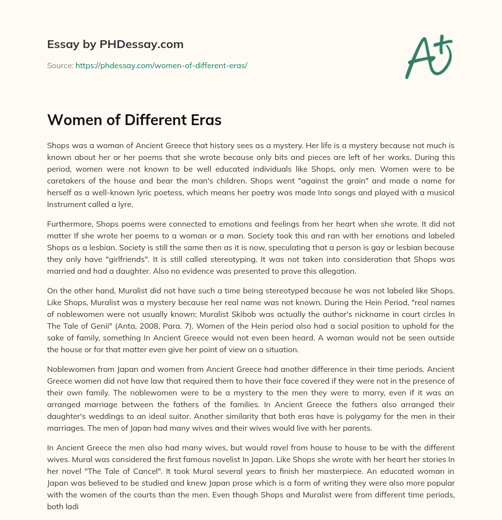 Women of Different Eras (500 Words) - PHDessay.com