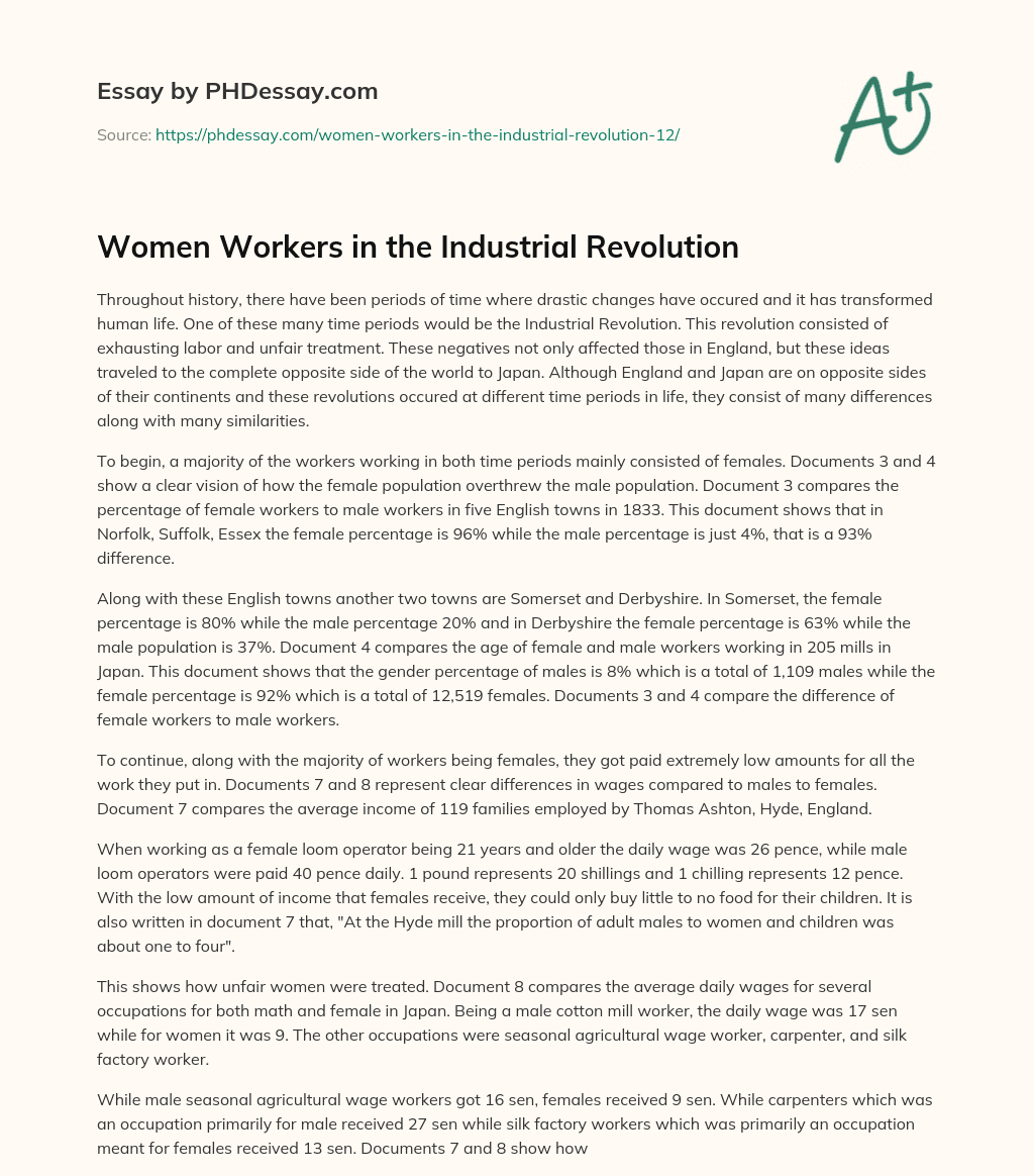 Women Workers in the Industrial Revolution - PHDessay.com