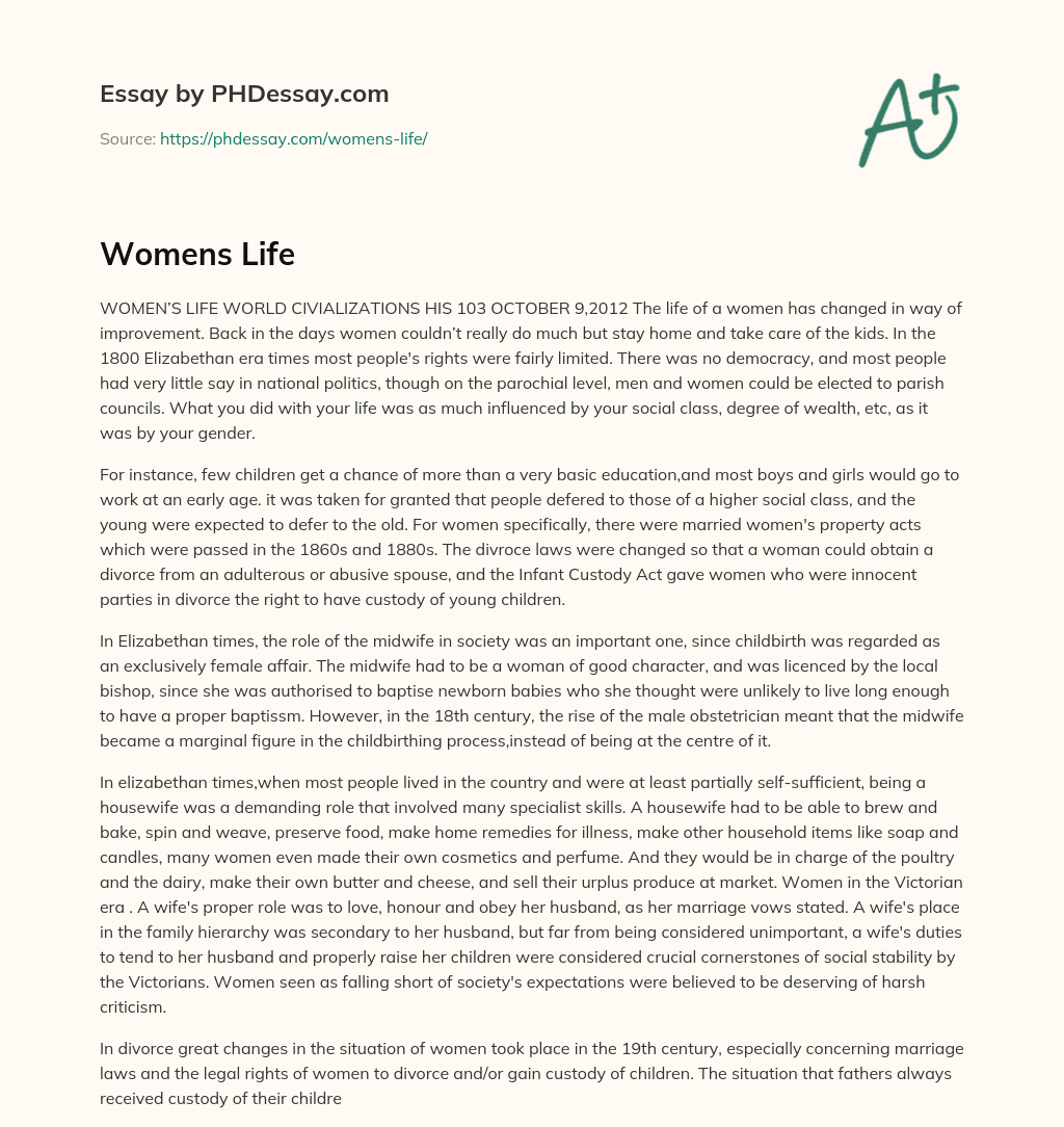 Womens Life - PHDessay.com