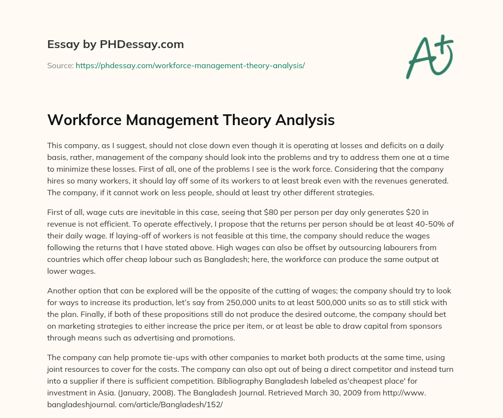 Workforce Management Theory Analysis (400 Words) - PHDessay.com