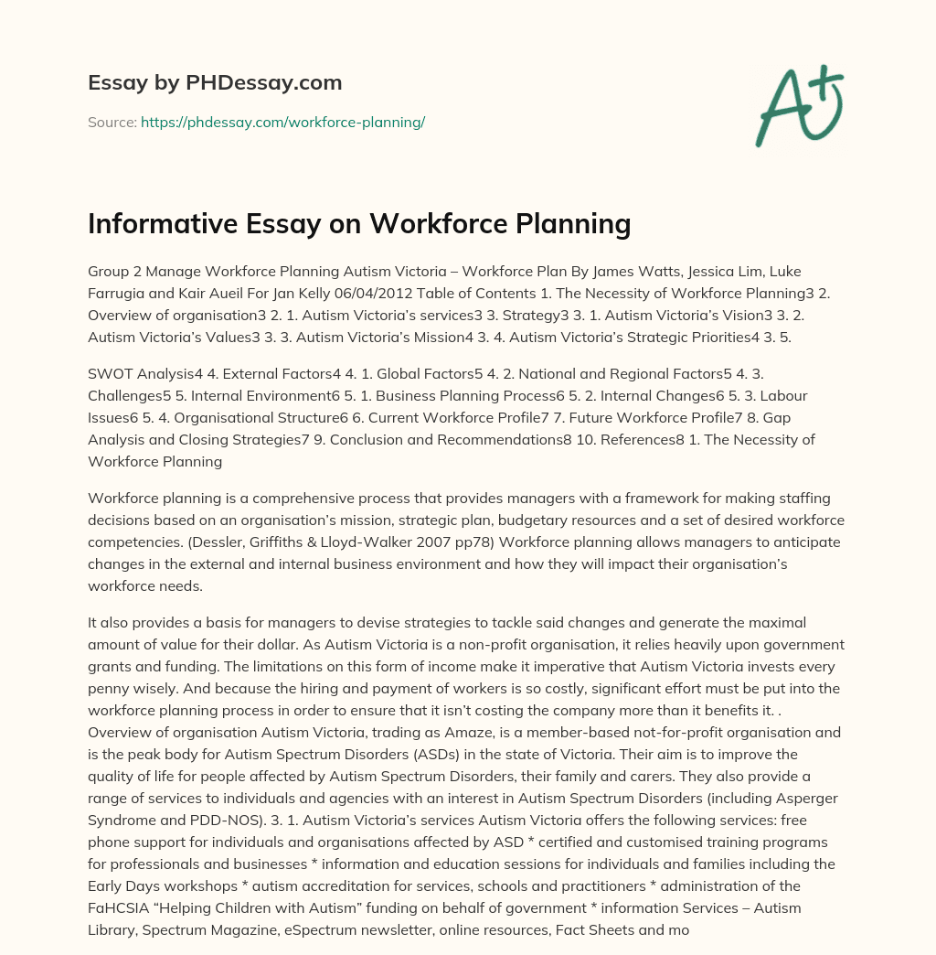 Informative Essay on Workforce Planning - PHDessay.com
