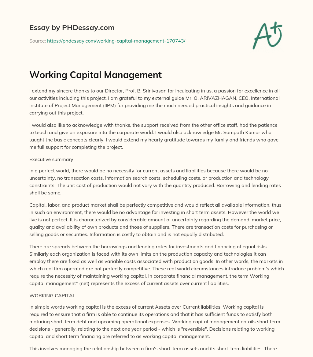 Working Capital Management - PHDessay.com