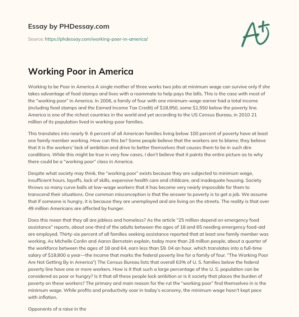 Working Poor in America - PHDessay.com