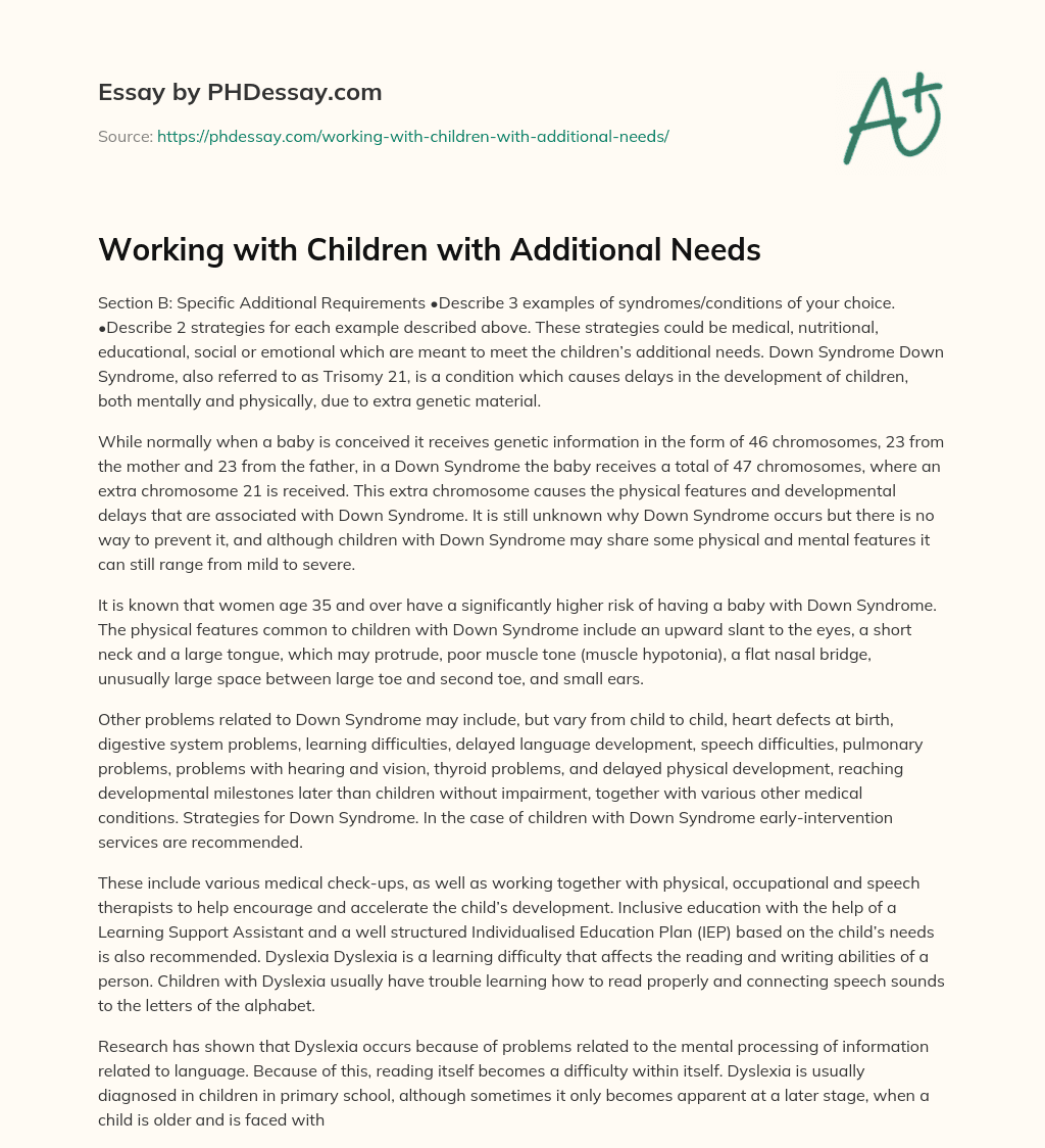 Working with Children with Additional Needs - PHDessay.com