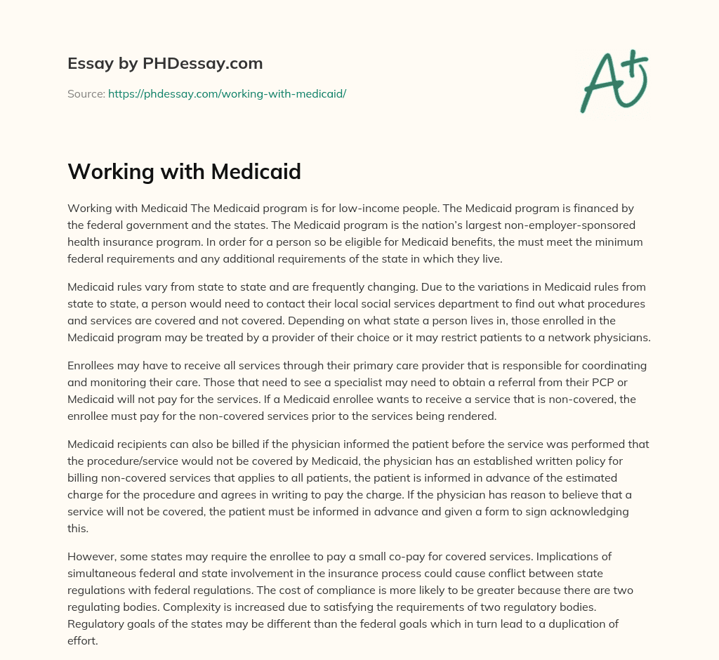 Working with Medicaid (400 Words) - PHDessay.com