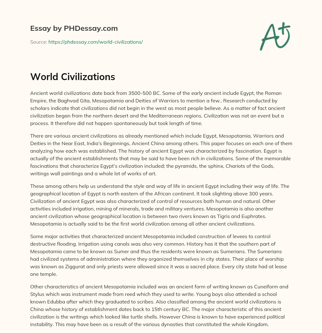 World Civilizations (500 Words) - PHDessay.com