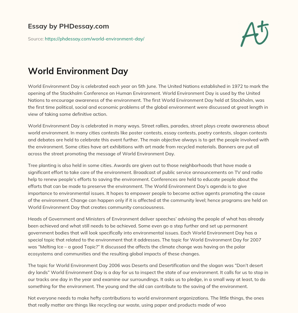 World Environment Day (500 Words) - PHDessay.com