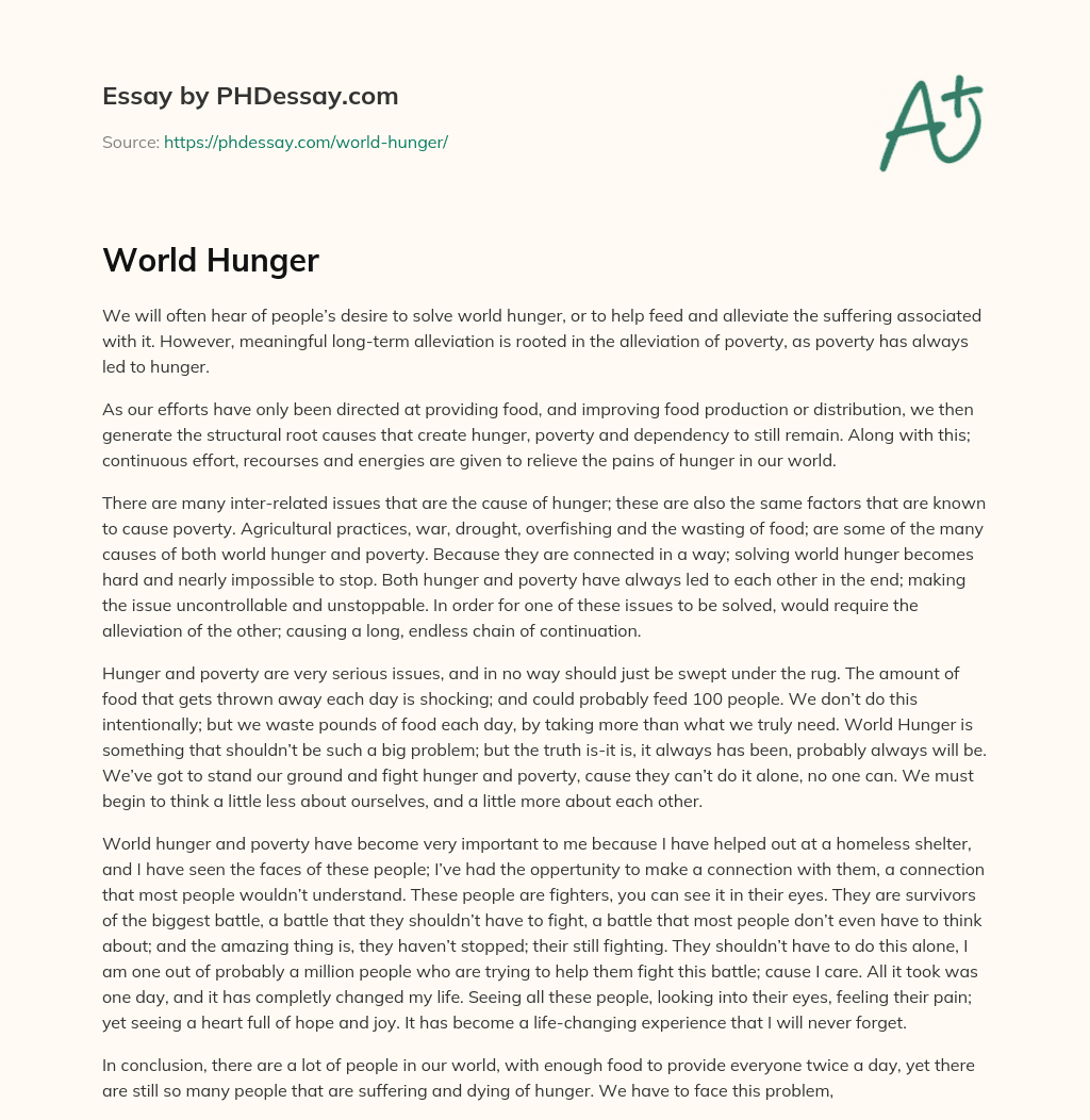 World Hunger (600 Words) - PHDessay.com