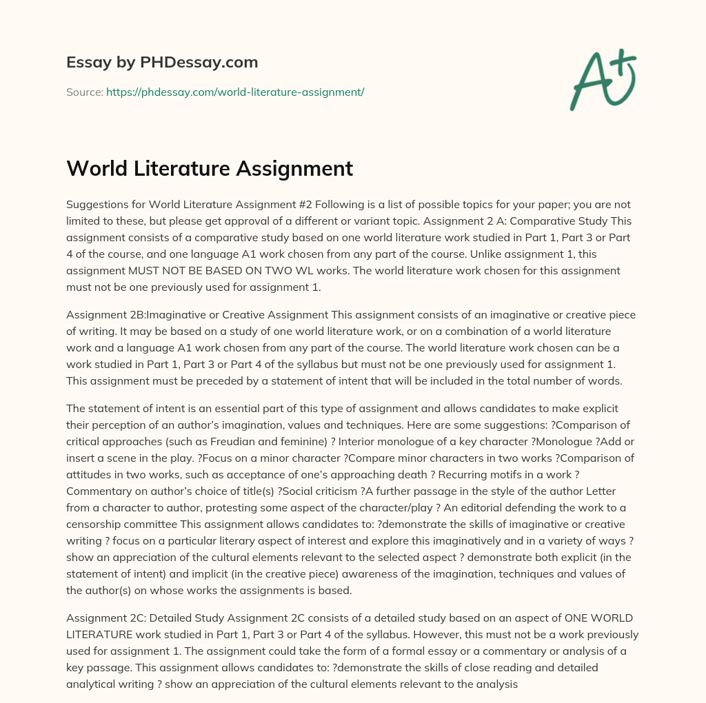 World Literature Assignment (500 Words) - PHDessay.com