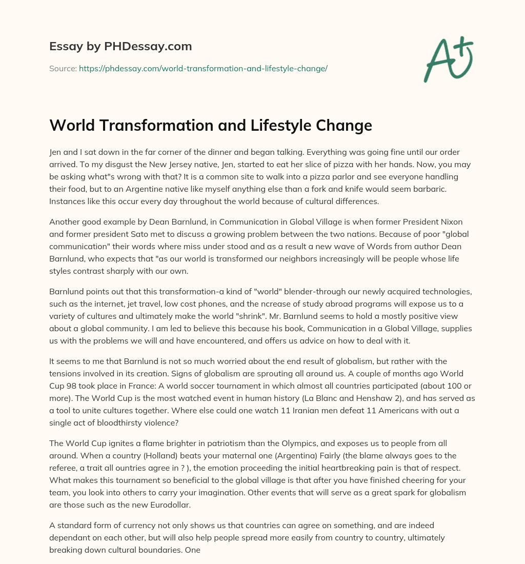 World Transformation and Lifestyle Change - PHDessay.com