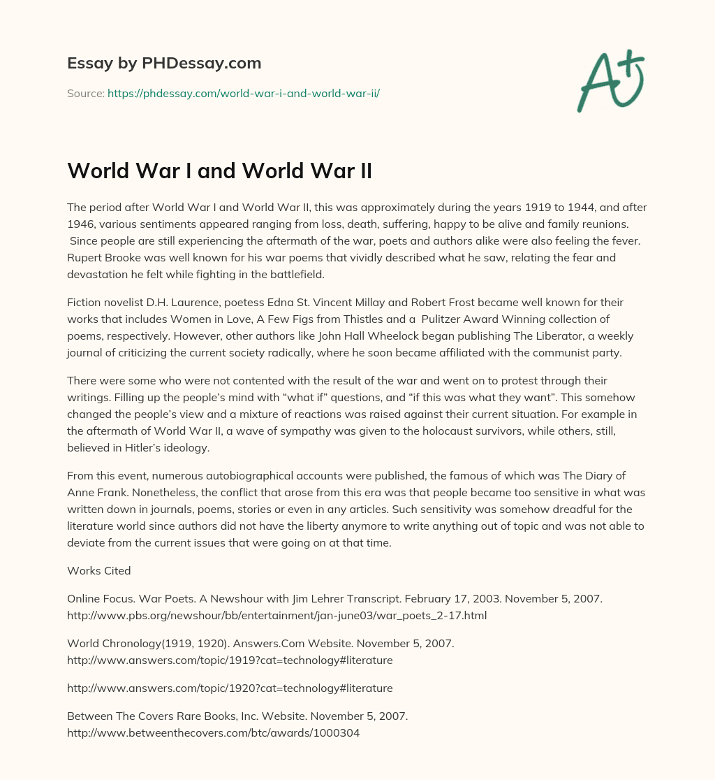 World War I and World War II (300 Words) - PHDessay.com