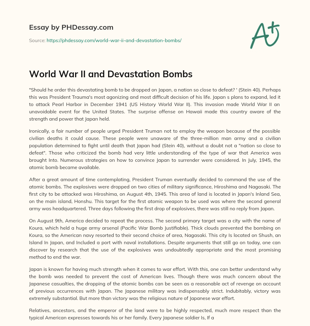 World War II and Devastation Bombs - PHDessay.com
