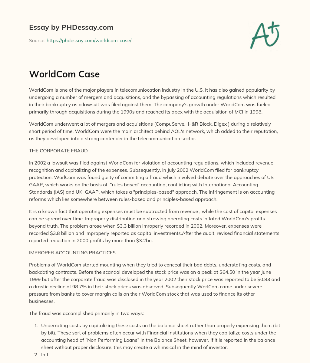 WorldCom Case (600 Words) - PHDessay.com