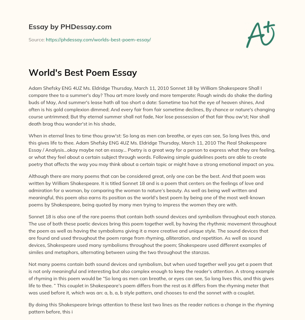 World's Best Poem Essay - PHDessay.com