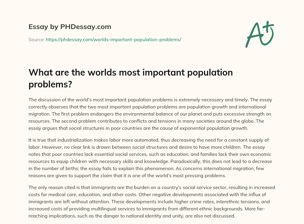 What are the worlds most important population problems? (300 Words ...