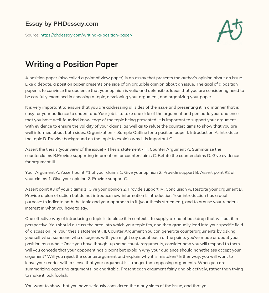 Writing a Position Paper - PHDessay.com