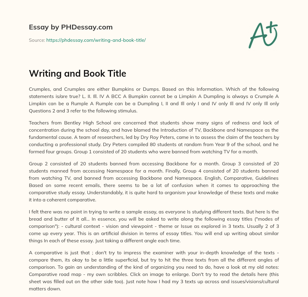 Writing and Book Title (500 Words) - PHDessay.com