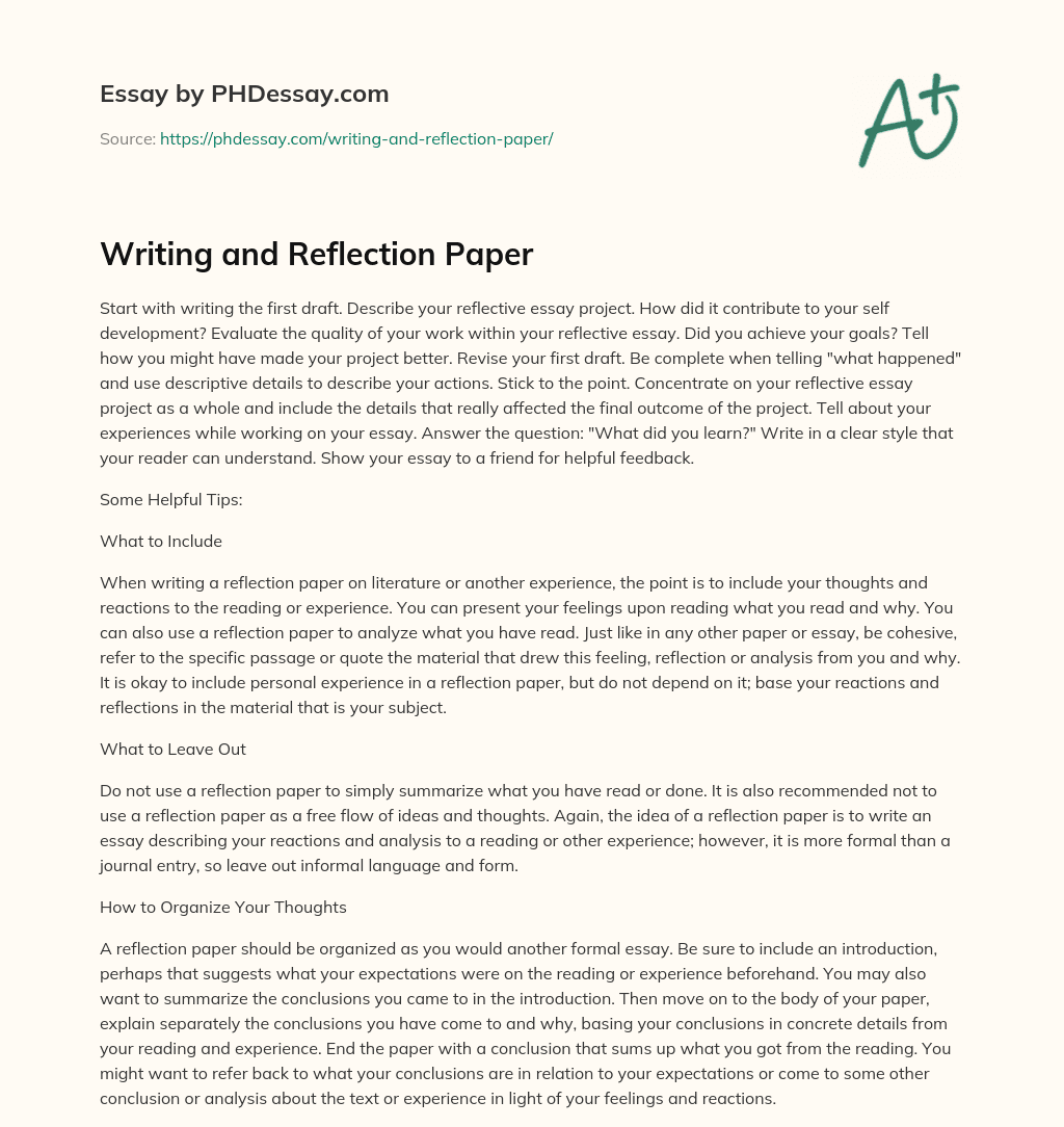Writing and Reflection Paper (500 Words) - PHDessay.com